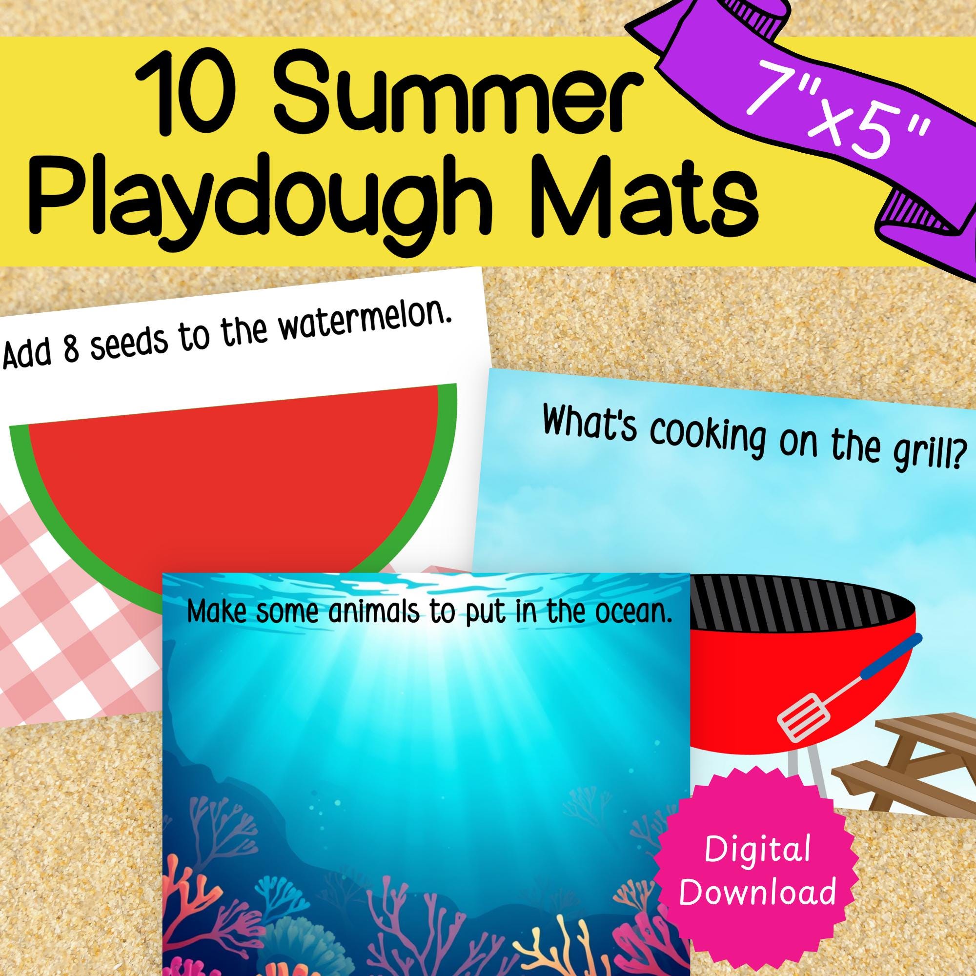 Summer Playdough Mats 7x5, Playdough Mats, Summer Printables, Beach ...