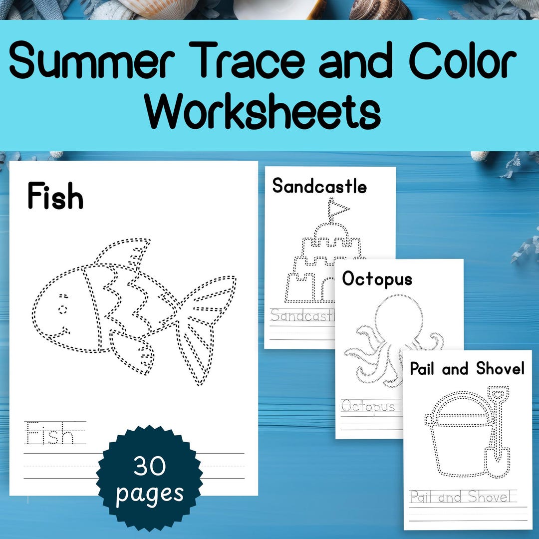 Summer Trace and Color Worksheets, Summer Coloring Printable, Preschool ...
