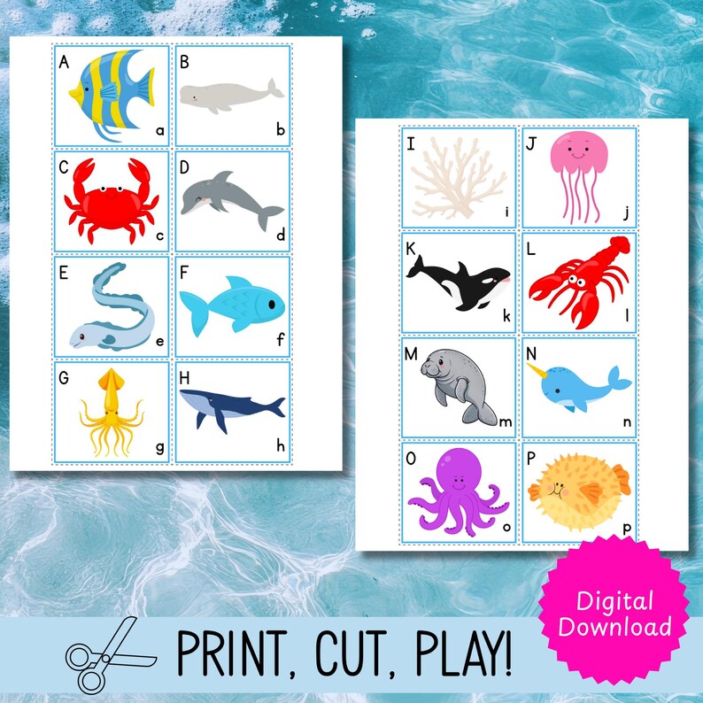 Sea Life Alphabet Matching Cards, Ocean Alphabet Cards, Alphabet Games ...