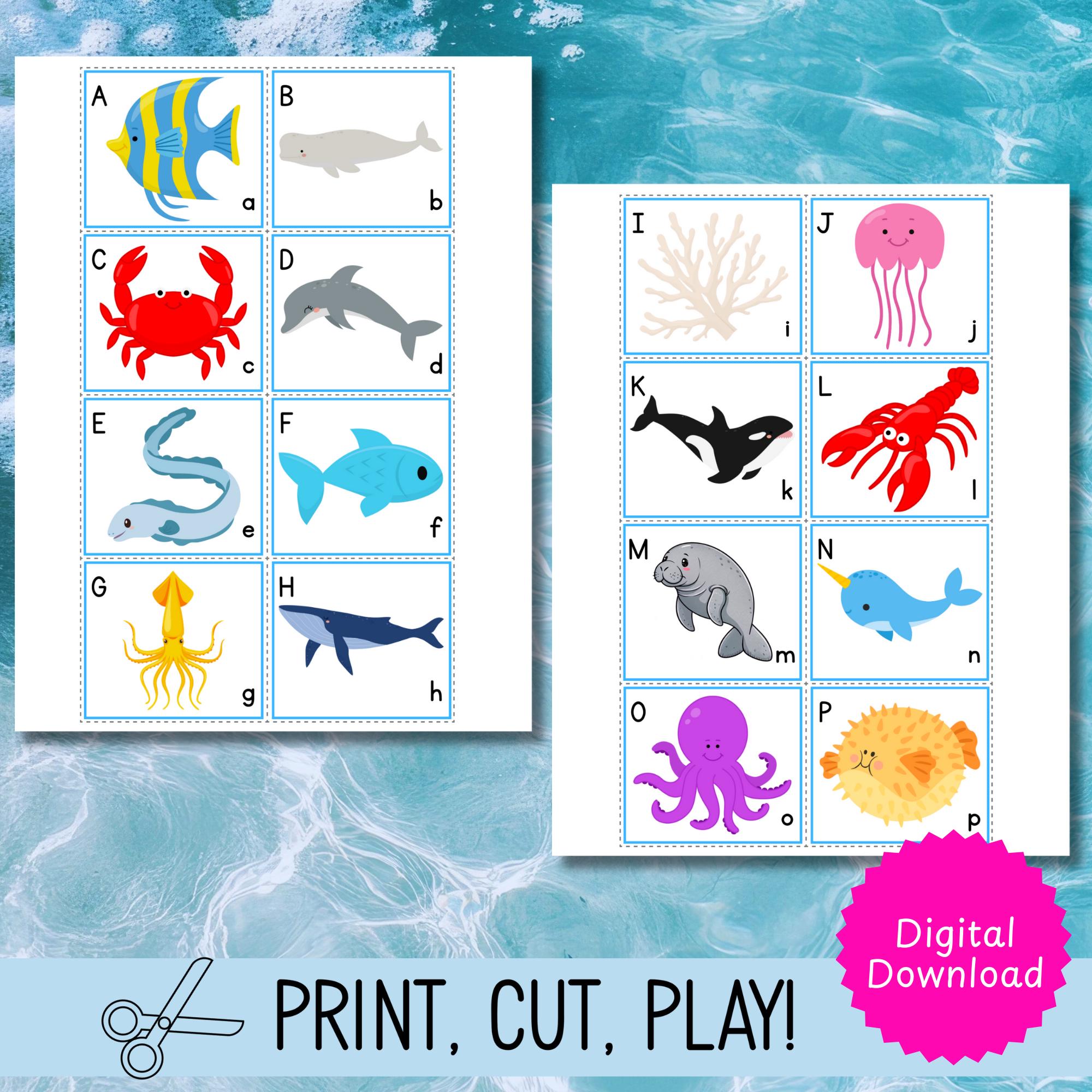 Sea Life Alphabet Matching Cards, Ocean Alphabet Cards, Alphabet Games ...