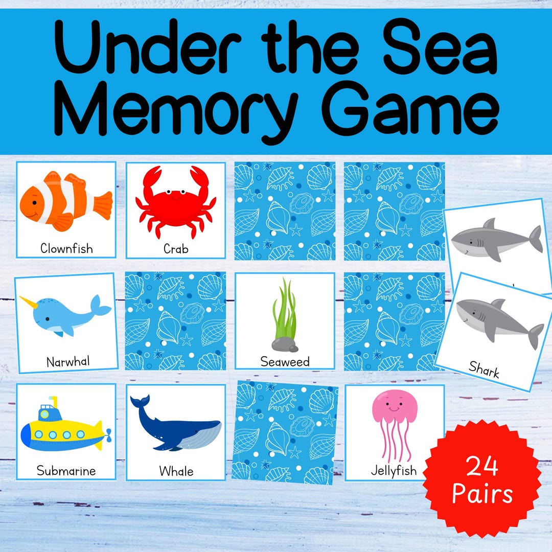 Under the Sea Memory Game, Ocean Matching Game, Memory Games for Kids ...