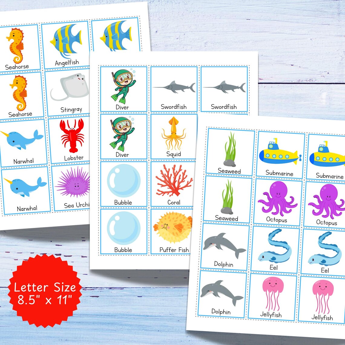 Under the Sea Memory Game, Ocean Matching Game, Memory Games for Kids ...