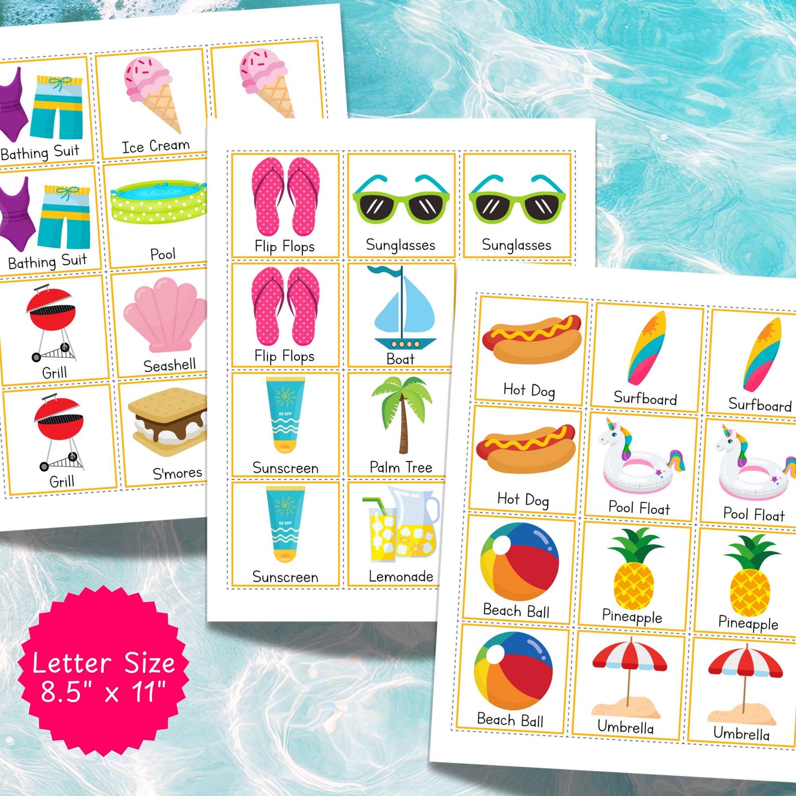 Summer Memory Game, Summer Matching Game, Memory Games for Kids, Beach ...