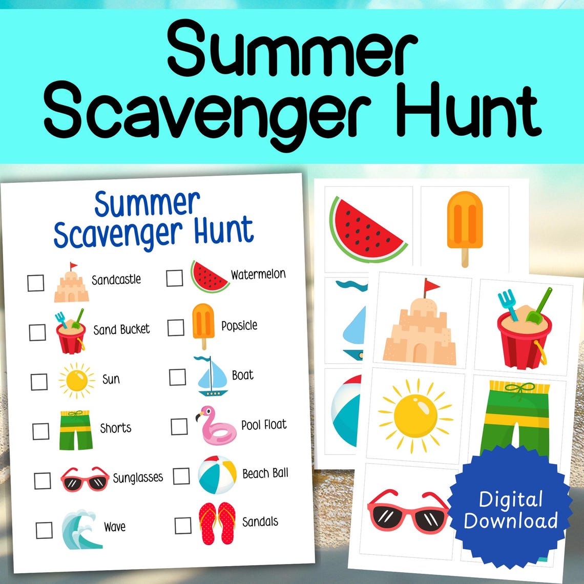 Summer Scavenger Hunt, Summer Treasure Hunt, Printable Scavenger Hunt ...