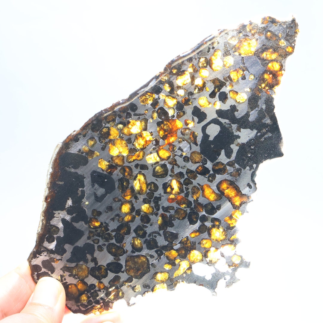 PALLASITE Meteorite Slice 122g ,natural SERICHO METEORITE Olive ...