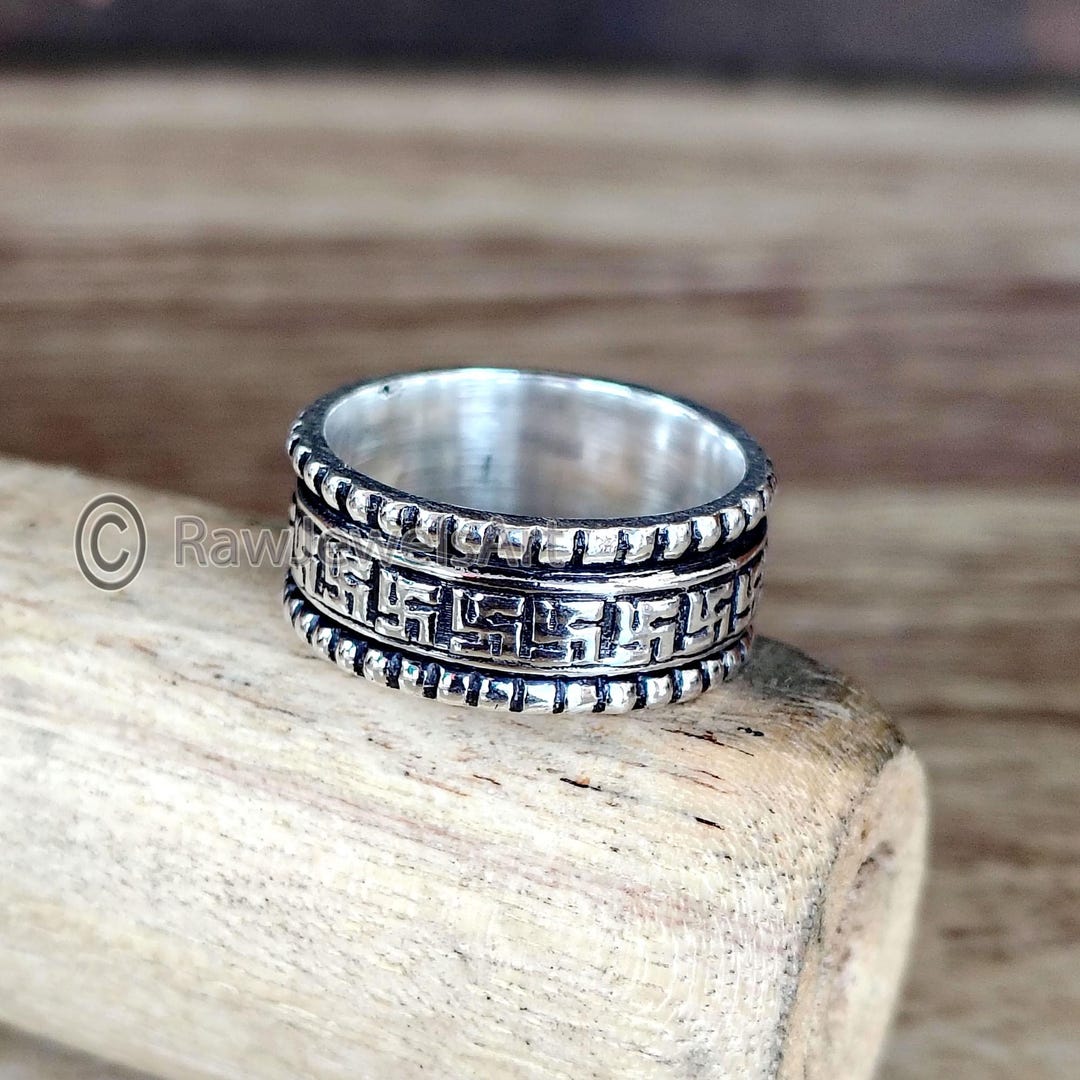 Hindu Swastika Spinner Ring, Handmade Jewelry, Auspicious Swastika Band ...
