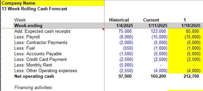 13 Week Cash Flow Forecast Excel Template - Etsy