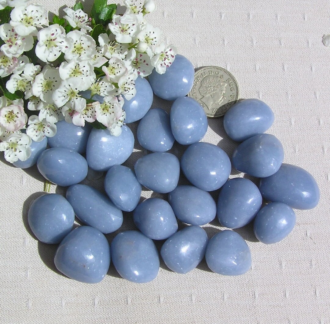 5 Blue Angelite Crystal Tumblestones, Blue Crystals, Meditation Stone ...