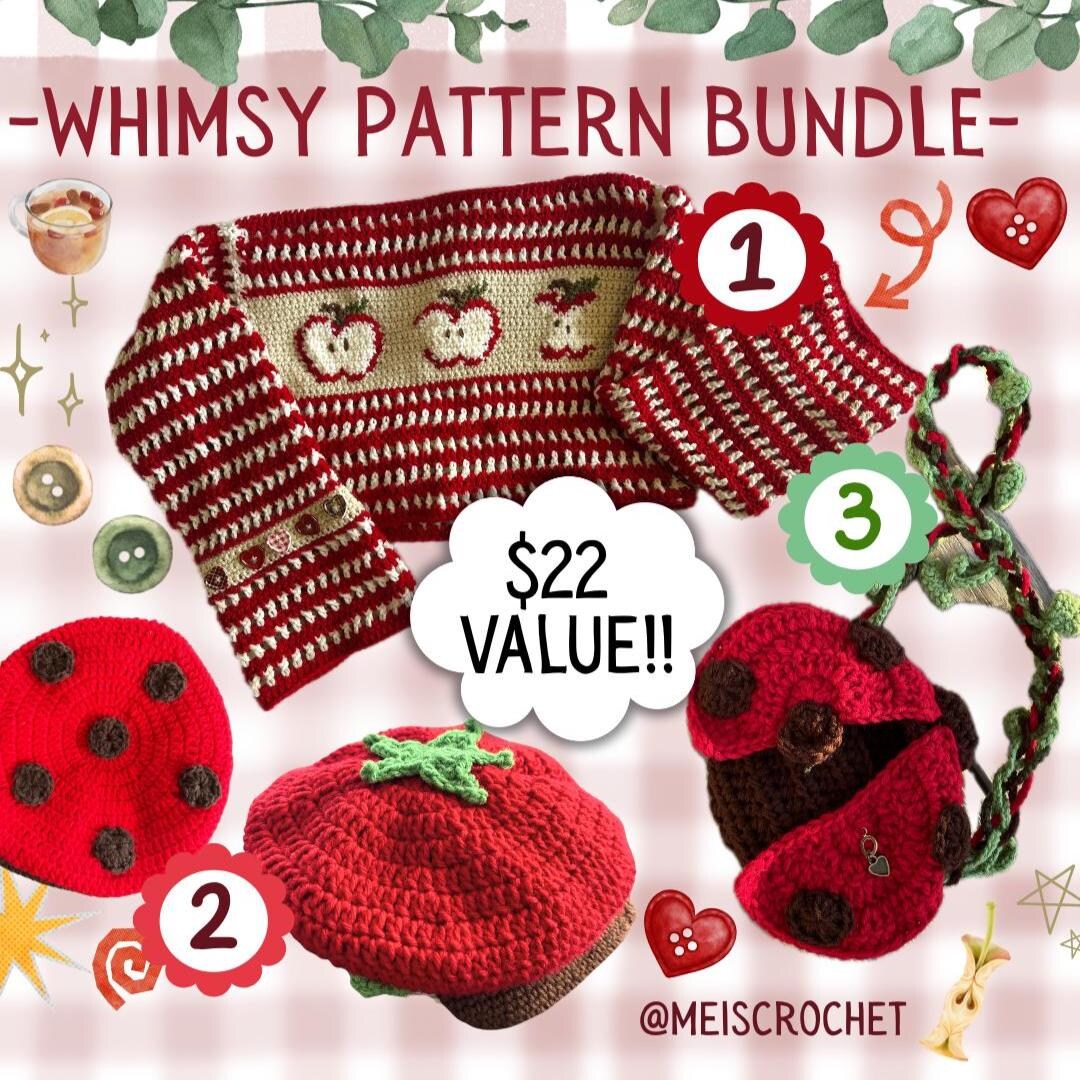 WHIMSY PATTERN BUNDLE Apple Cider Jumper, Ladybug Bag, Tomato/ Ladybug ...