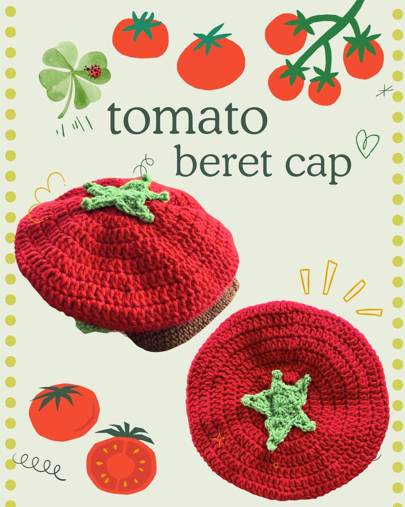 3 Style Beret Cap Crochet Pattern – PDF Download | Tomato, Strawberry ...