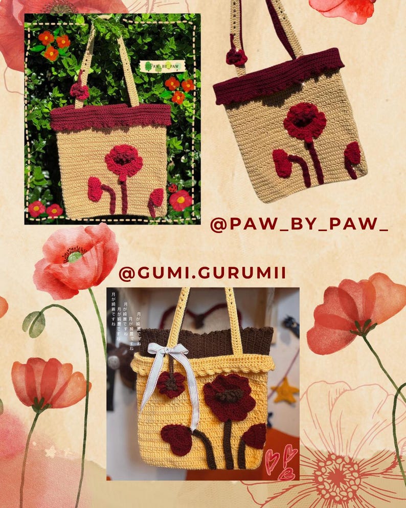 Poppy Tote Crochet Bag Pattern: Floral Handbag (PDF Digital Download ...
