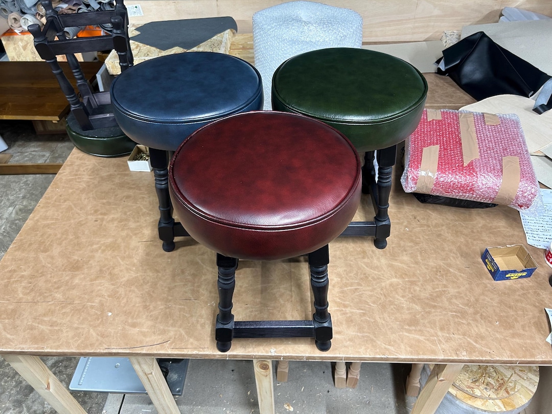 Traditional Pub/bar Stool With Real Leather Top - Etsy