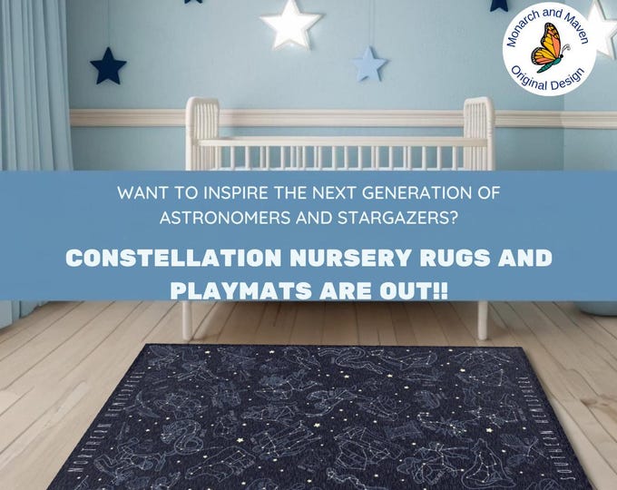 Navy Blue Constellation Rug for Kids, Nursery Rug, Play Mat for Kids ...