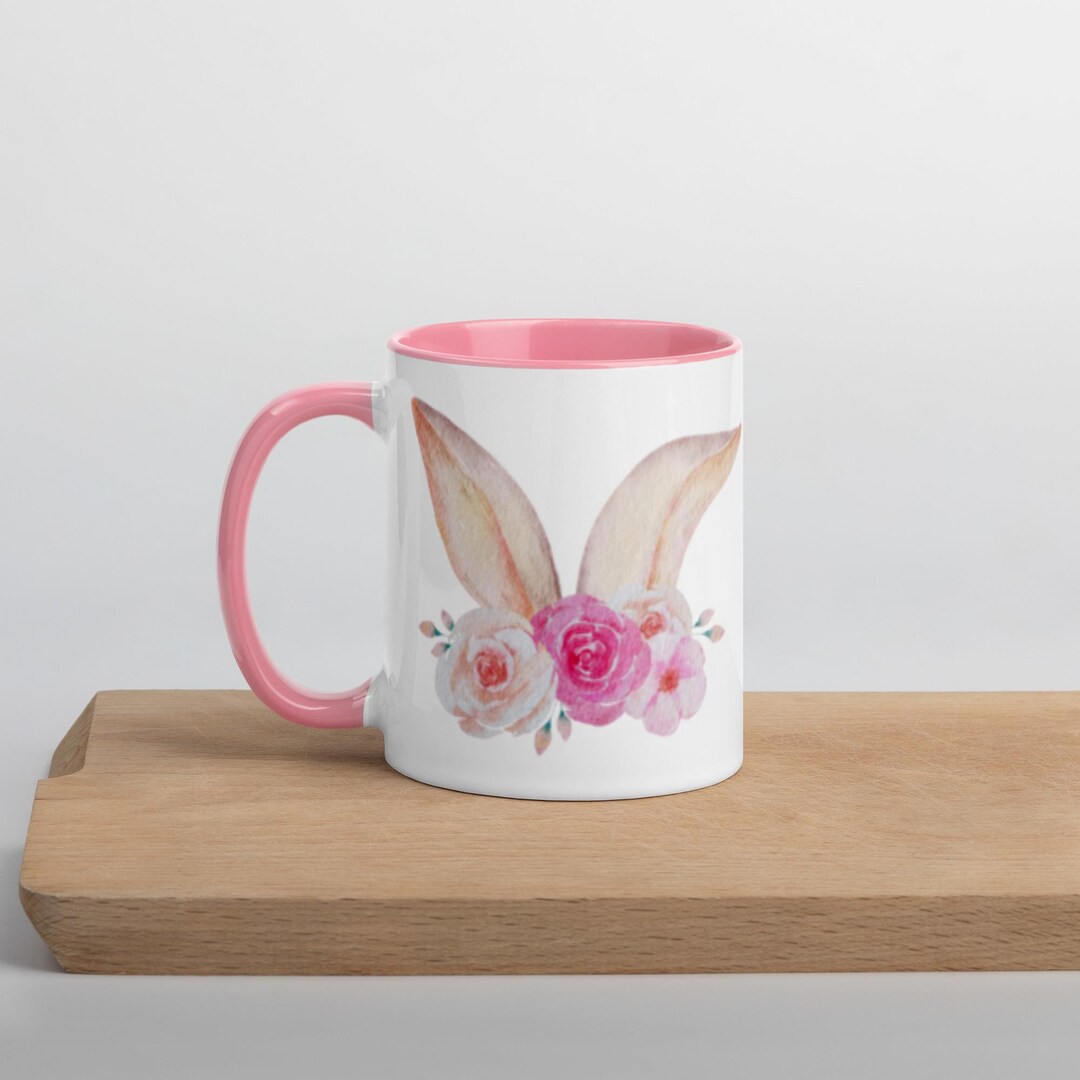 Floral Bunny Ears Mug With Colo Cute Rabbit Mug Easter Bunny Birthday ...