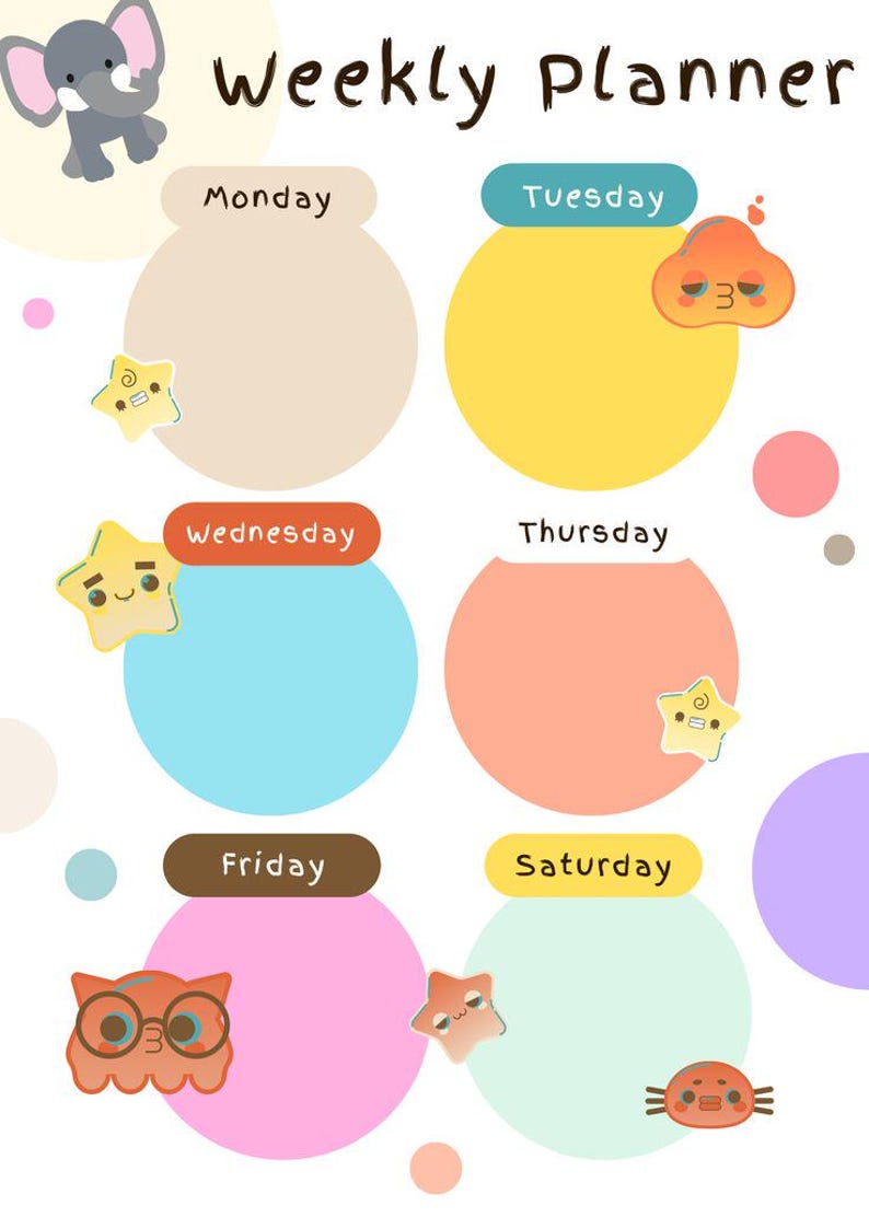 Cute Weekly Planner for Kids - Digital PDF | Printable Schedule Chart ...