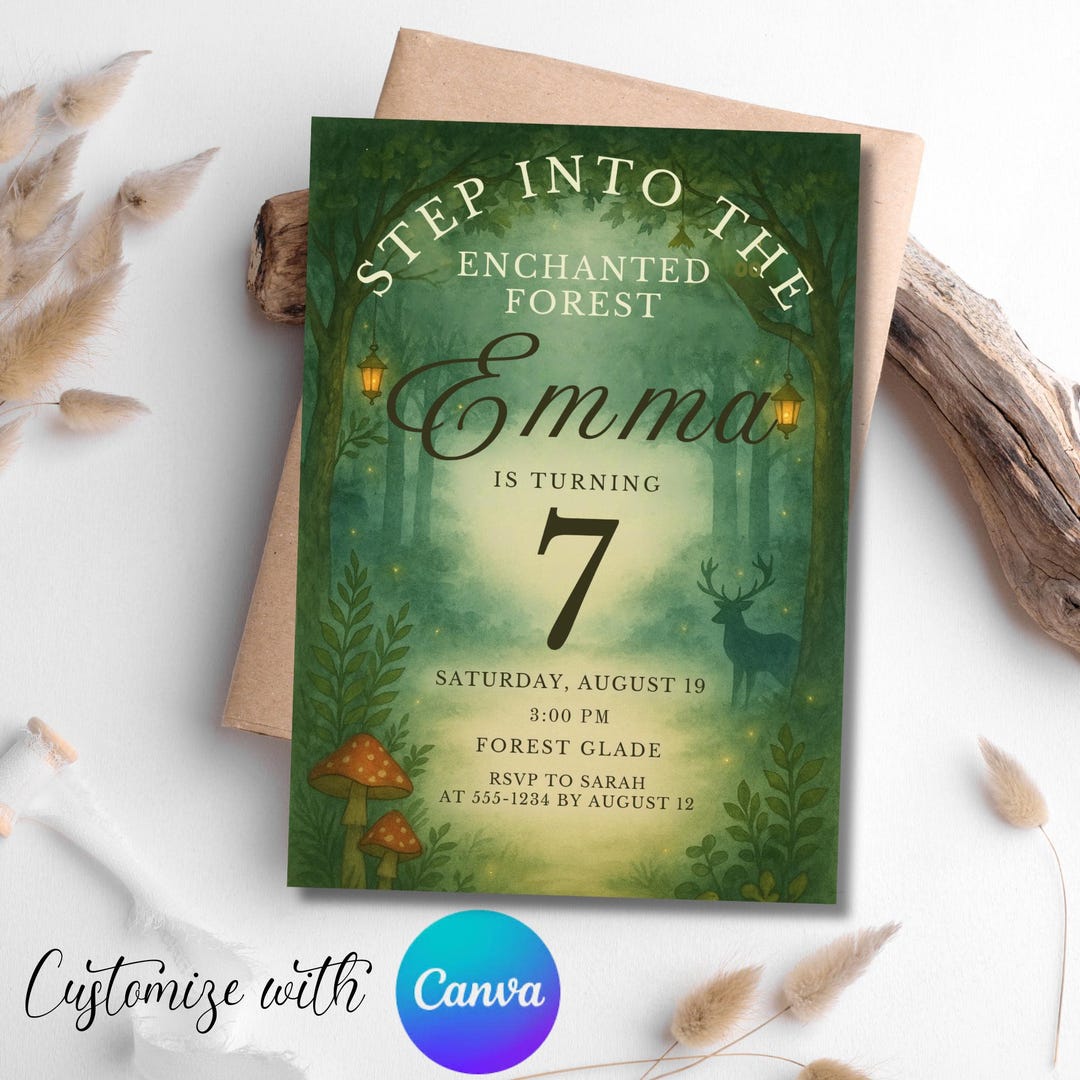 Enchanted Forest Birthday Invitation: Editable Camping Party Template ...