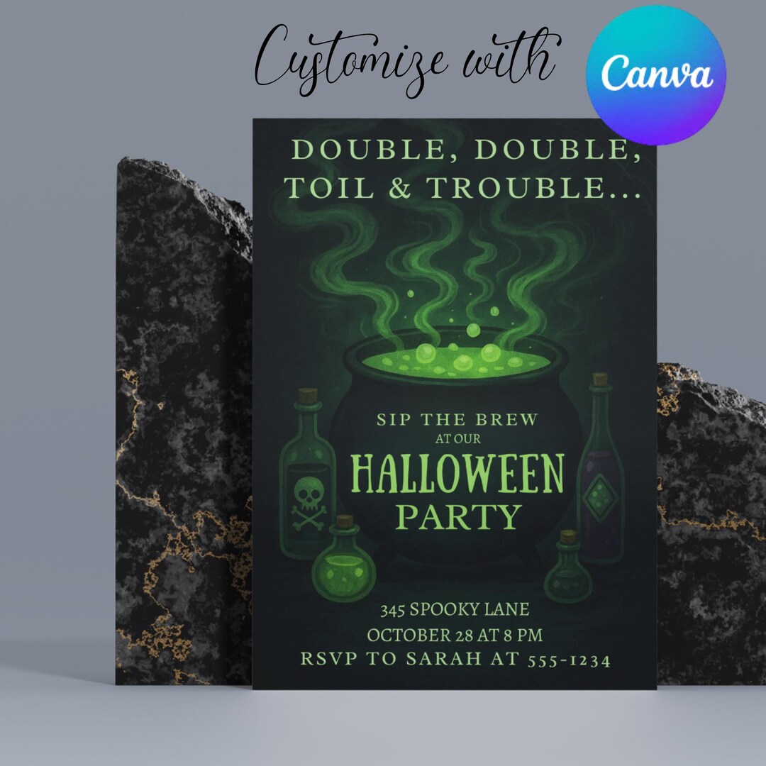Cauldron Halloween Invitation | Witch Party Invite | Editable Canva ...