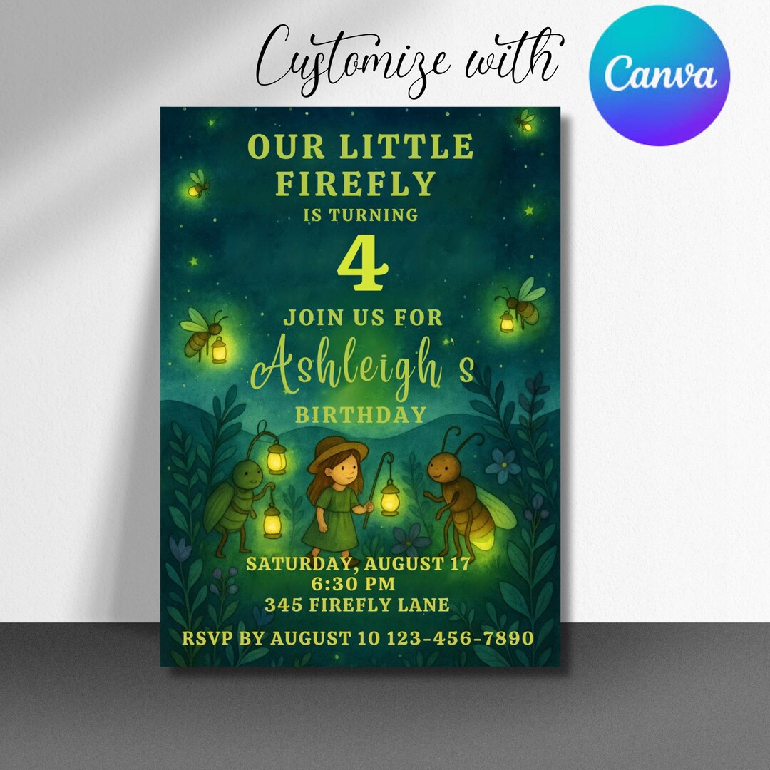 Our Little Firefly Birthday Invitation | Editable Glow Bug Party Invite ...