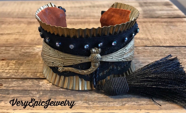 Clearance, Reclaimed Dragonfly Bracelet Cuff, Womens Bracelet, Upcycled ...