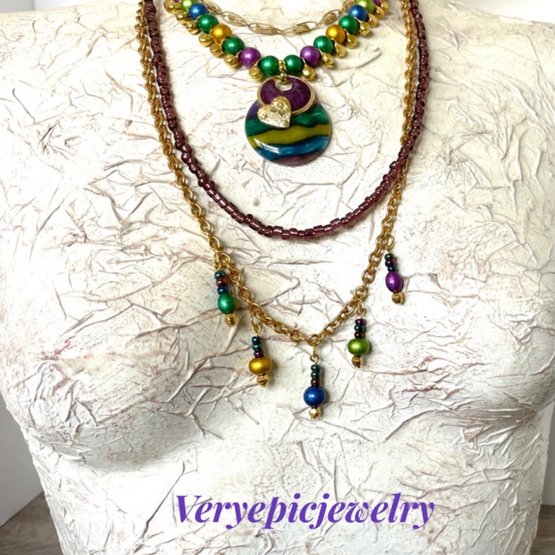 Colorful Hippie Chic Necklace, Bohemian Assemblage Pendant Necklace ...