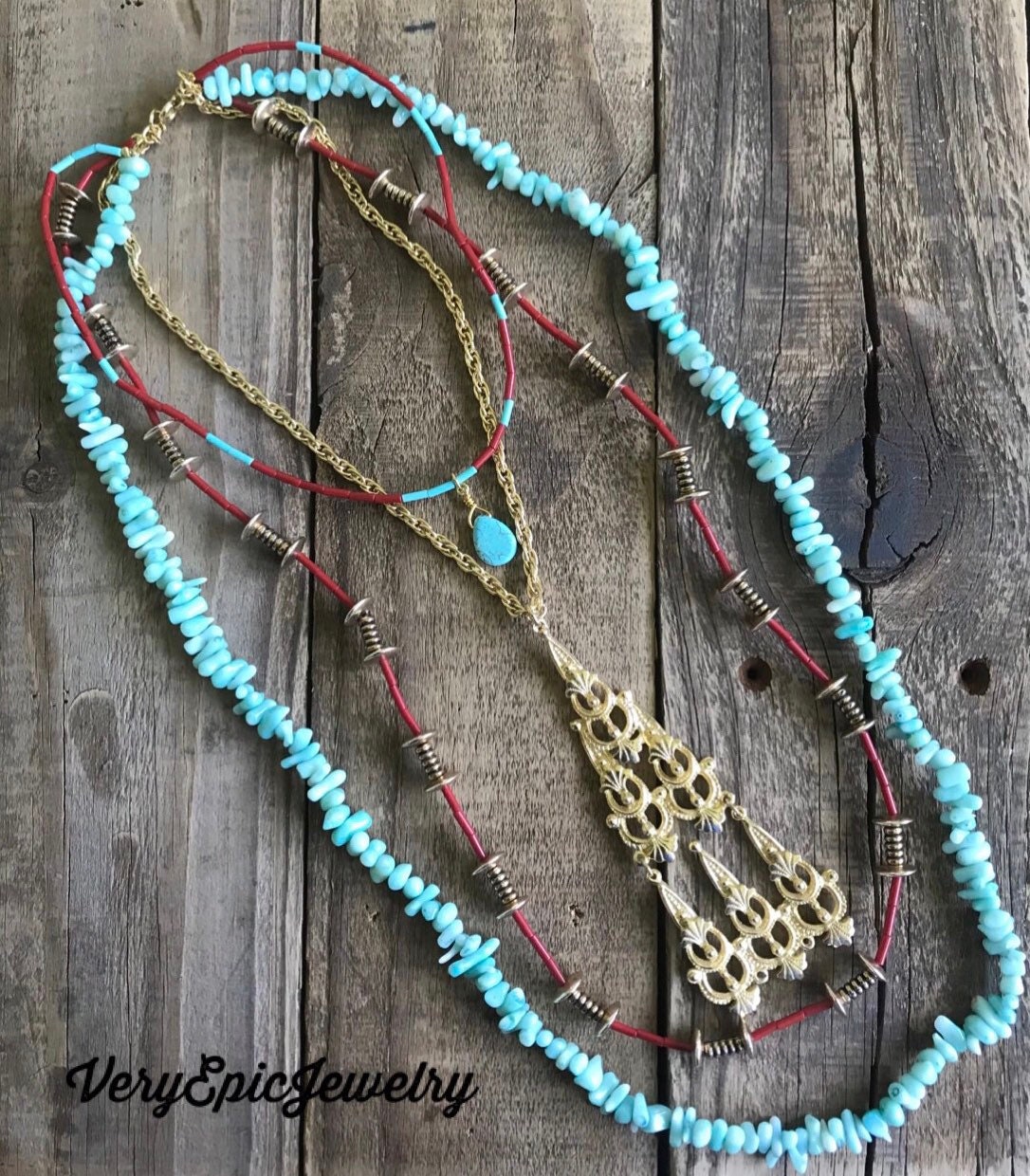 Bohemian Layered Necklace, Boho Gypsy Queen Necklace, Filigree Pendant ...