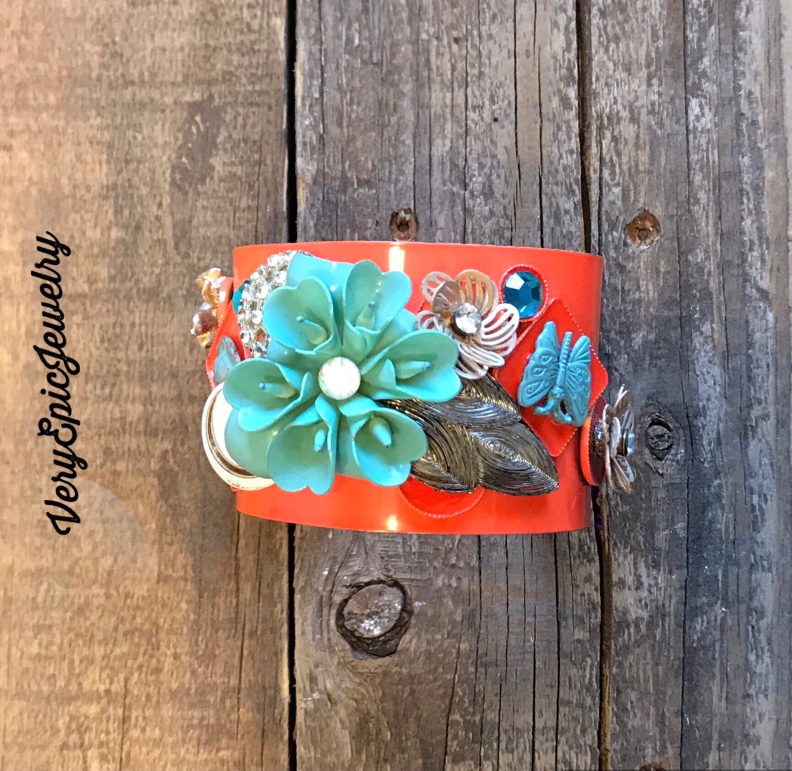 Repurposed Cuff Bracelet, Upcycled Bangle Bracelet, Vintage Flowers ...