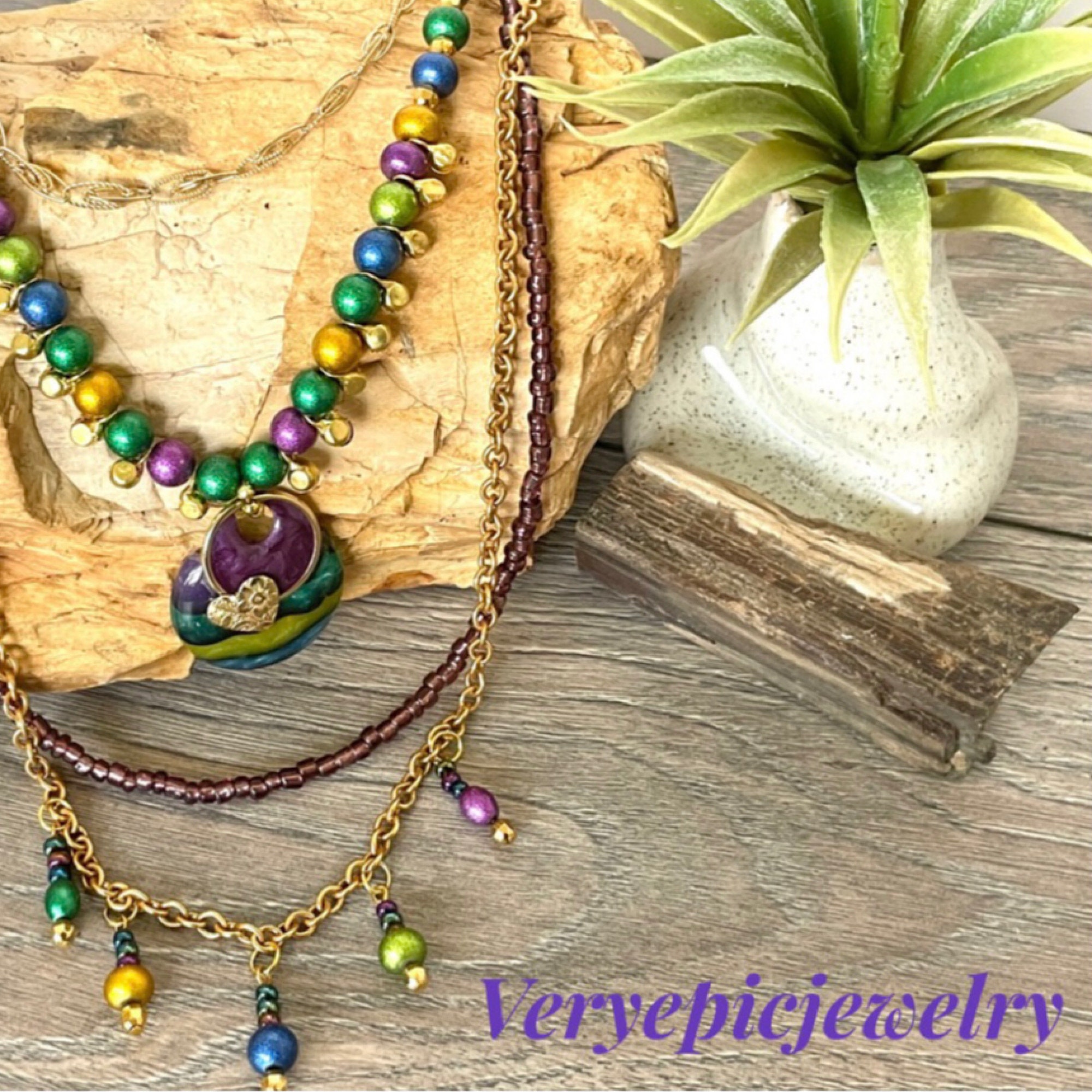 Colorful Hippie Chic Necklace, Bohemian Assemblage Pendant Necklace ...