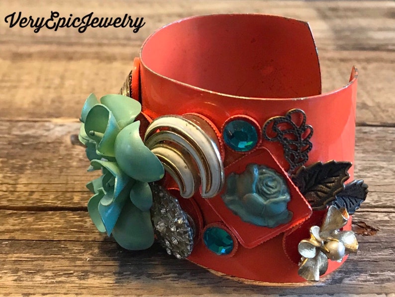 Repurposed Cuff Bracelet, Upcycled Bangle Bracelet, Vintage Flowers ...