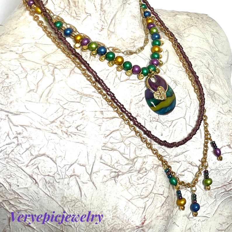 Colorful Hippie Chic Necklace, Bohemian Assemblage Pendant Necklace ...