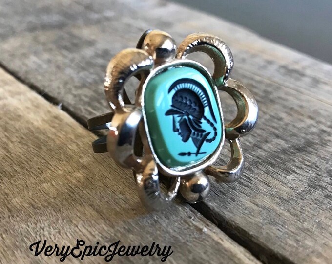 Roman Soldier Helmet Insignia Ring, Statement Ring, Reclaimed Earring ...