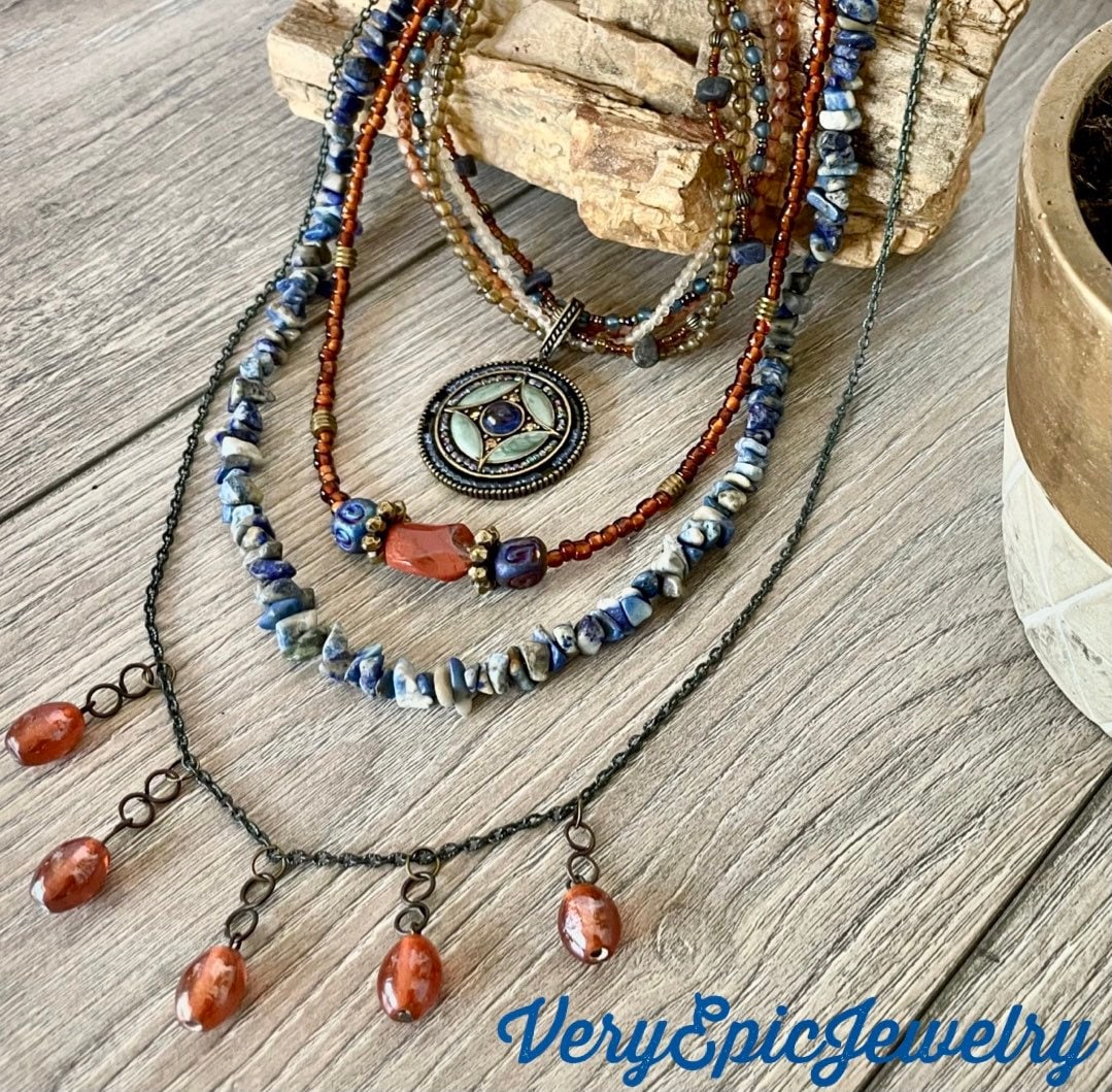 Rustic Boho Tribal Necklace, Bohemian Medallion Necklace, Southwest ...