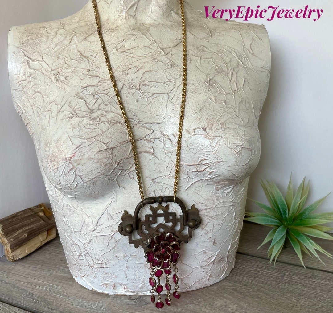 Shabby Chic Repurposed Drawer Pull Necklace Ornate Flower Necklace ...