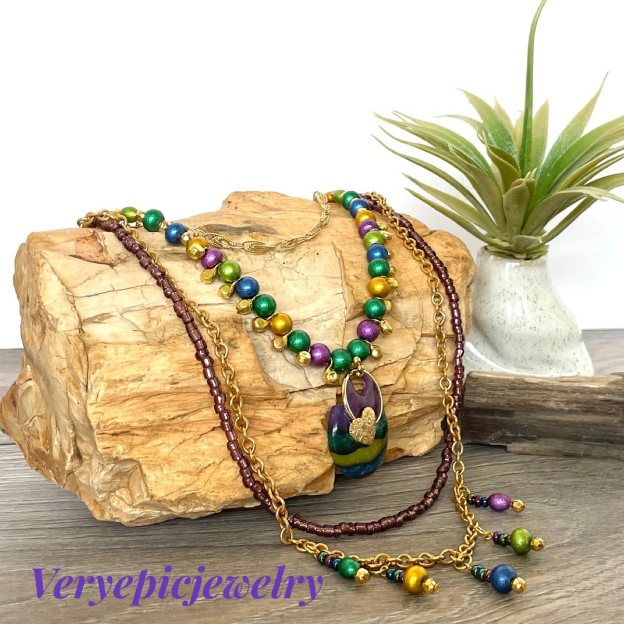 Colorful Hippie Chic Necklace, Bohemian Assemblage Pendant Necklace ...