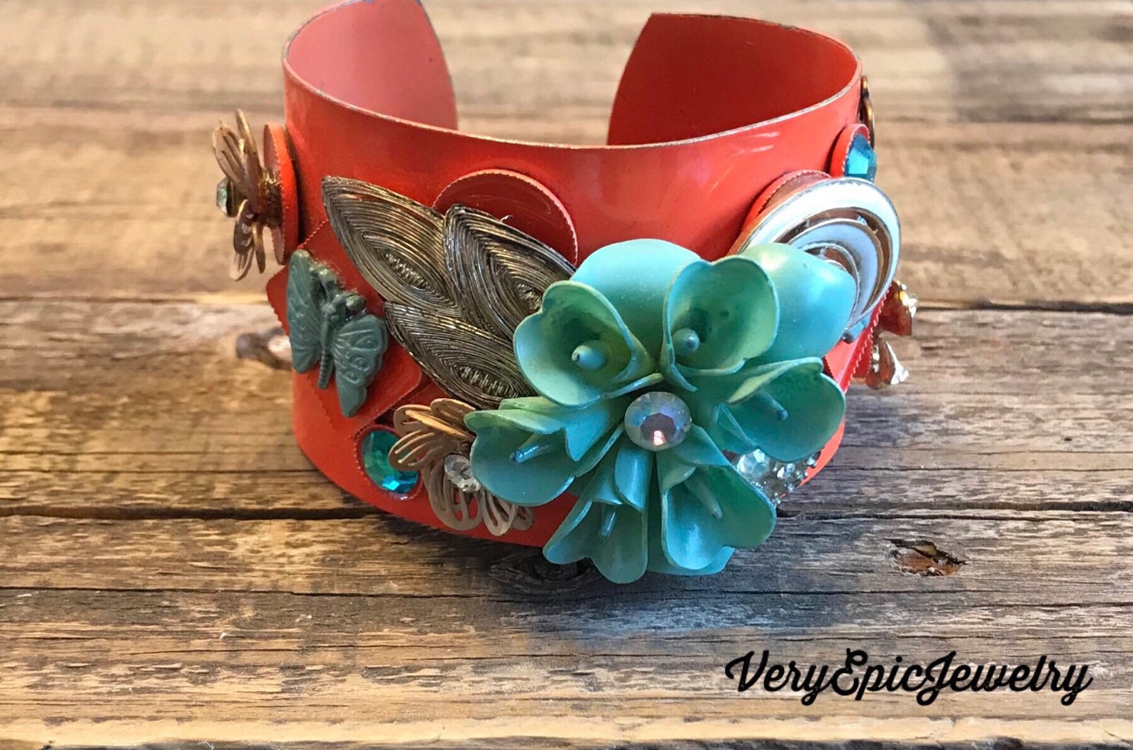 Repurposed Cuff Bracelet, Upcycled Bangle Bracelet, Vintage Flowers ...