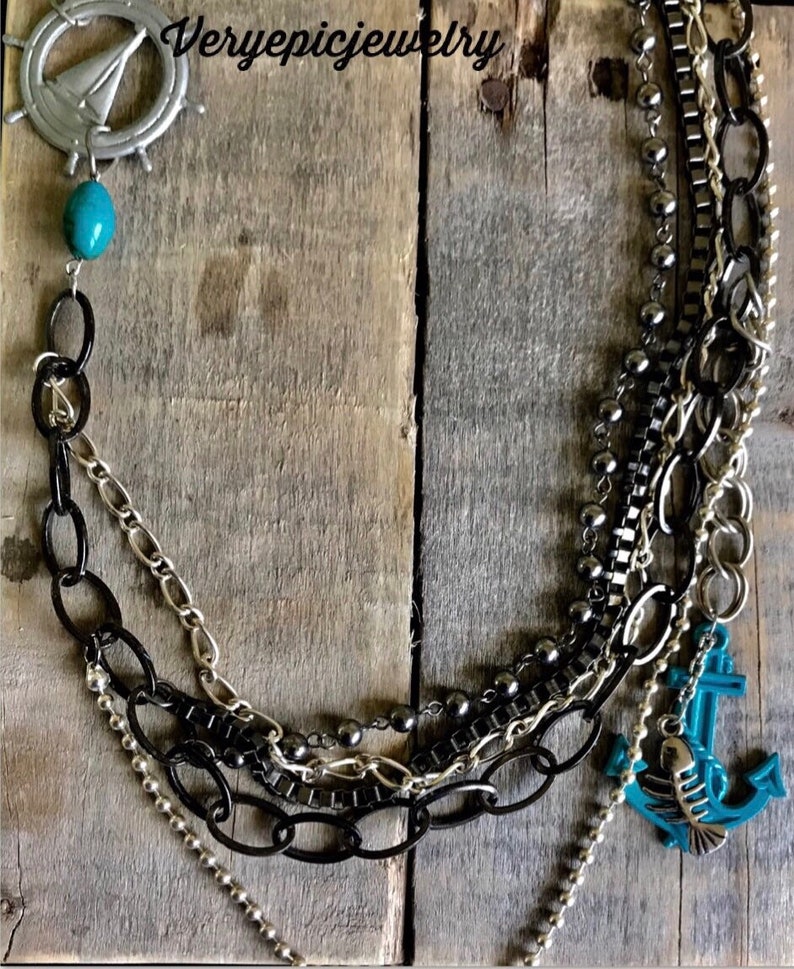 Anchors Away Multi Strand Chain Necklace Sailboat Pendant | Etsy