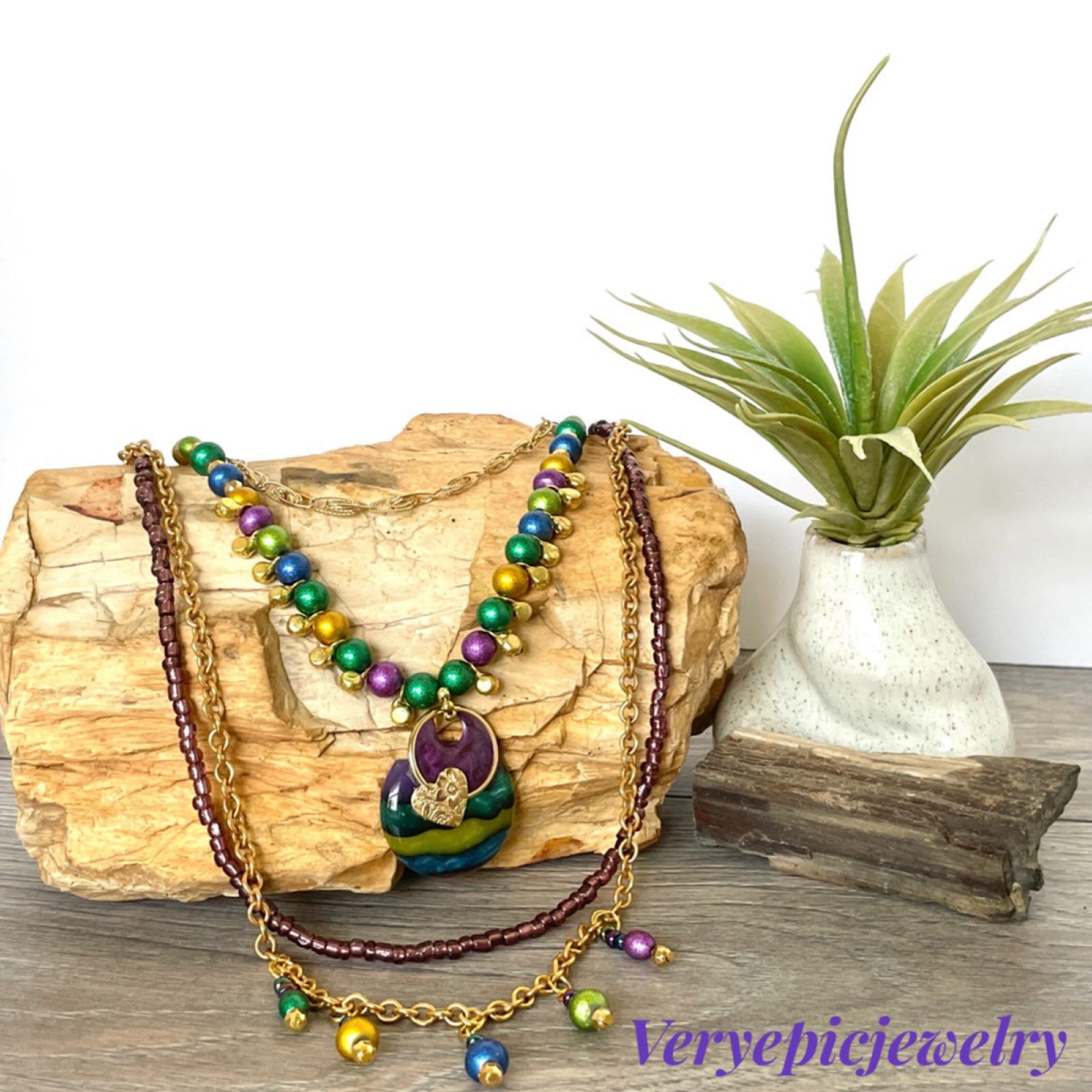 Colorful Hippie Chic Necklace, Bohemian Assemblage Pendant Necklace ...