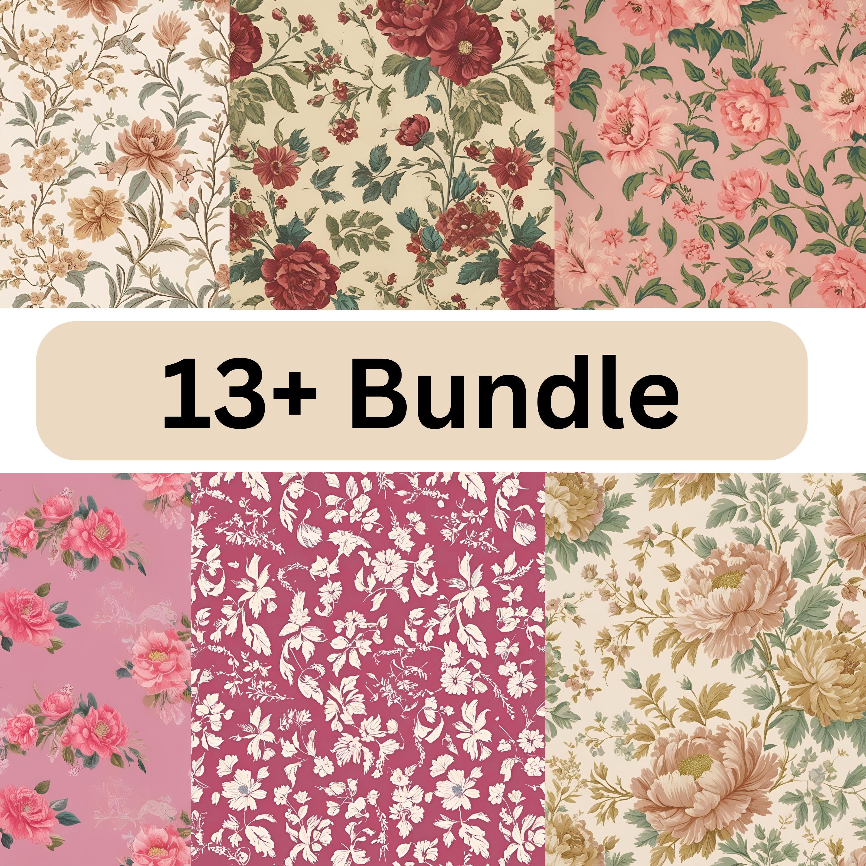 Vintage Floral Paper Pack: 12x12 Scrapbook JPG Backgrounds (digital ...