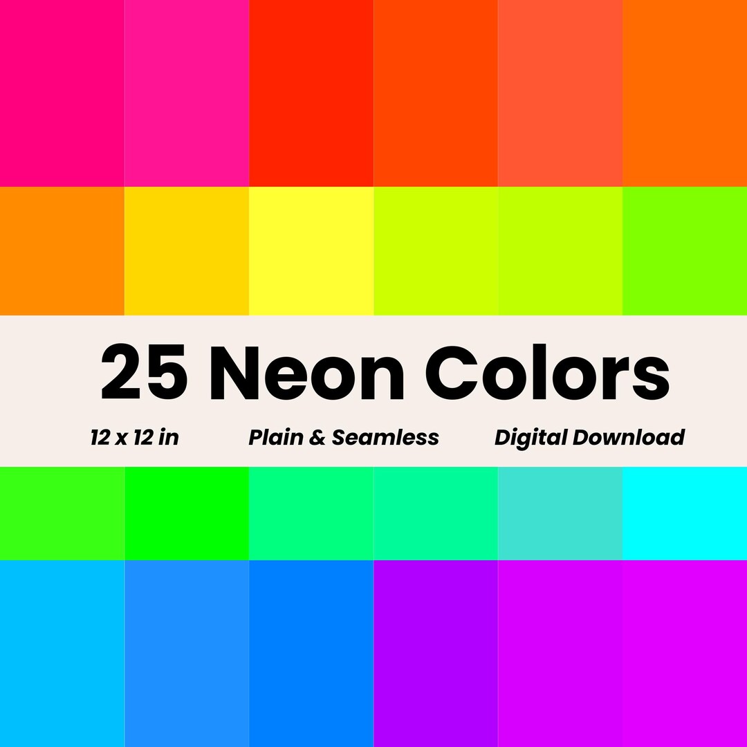 25 Neon Glow Scrapbooking Paper | 12x12 Seamless Colors | Instant ...