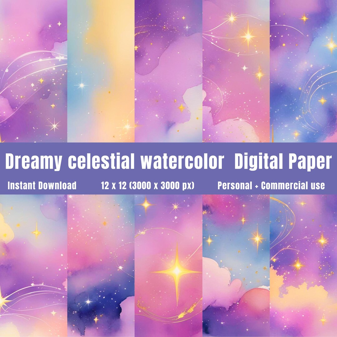 Celestial Watercolor Digital Paper: Dreamy Sky Backgrounds (12x12 PNG ...