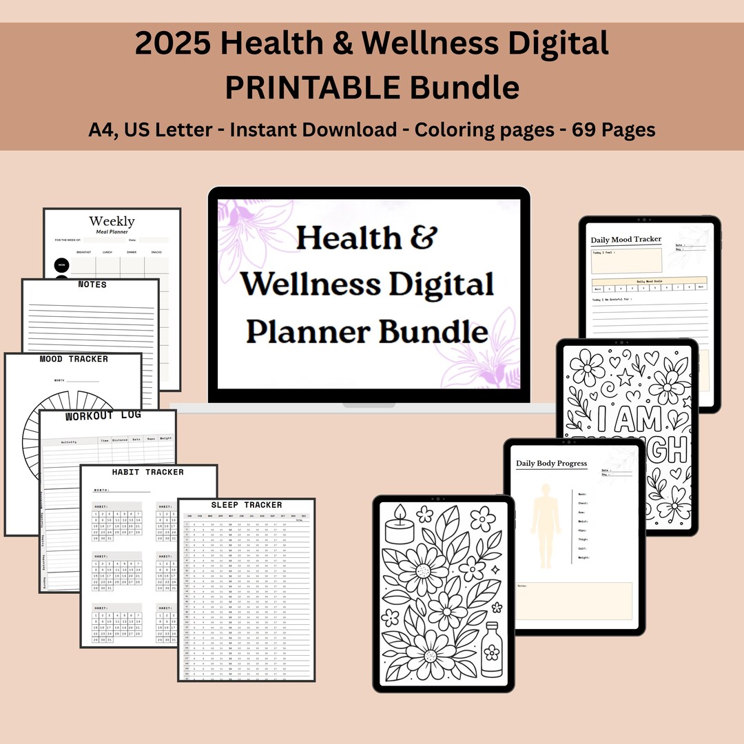 Health & Wellness Planner Bundle – Printable Journal, Trackers (digital ...