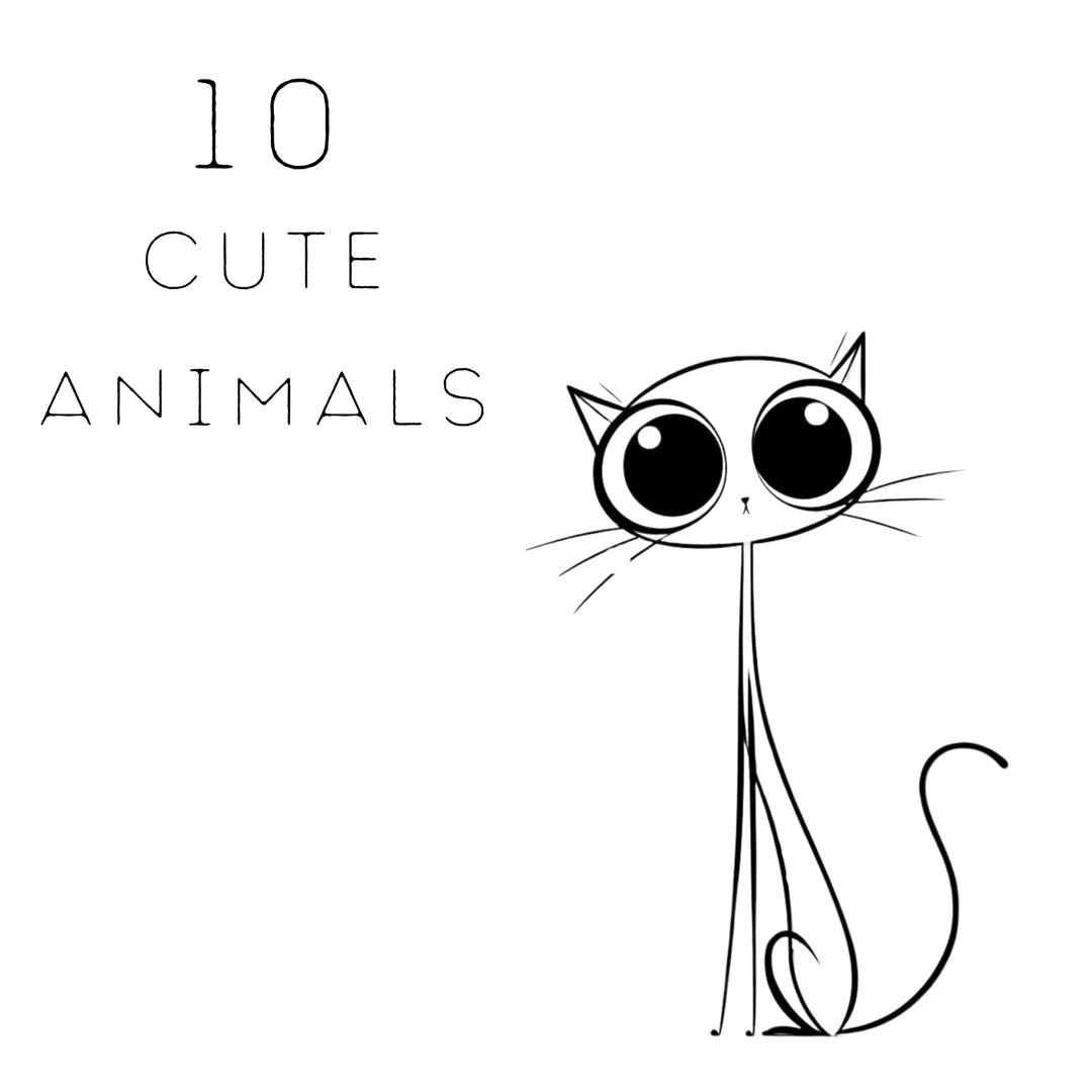 Animal Line Art Clipart PNG Bundle: Black & White Outline Drawing ...