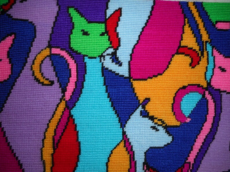 Completed Abstract Cats in Colorful Needlepoint - Etsy