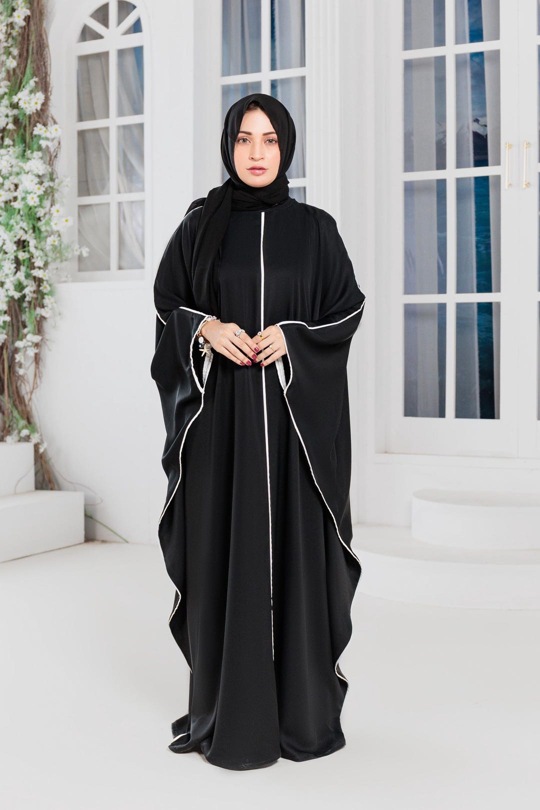 Musfirah Black Strip Butterfly Abaya Dress for Hajj Umrah Abaya Ramadan ...