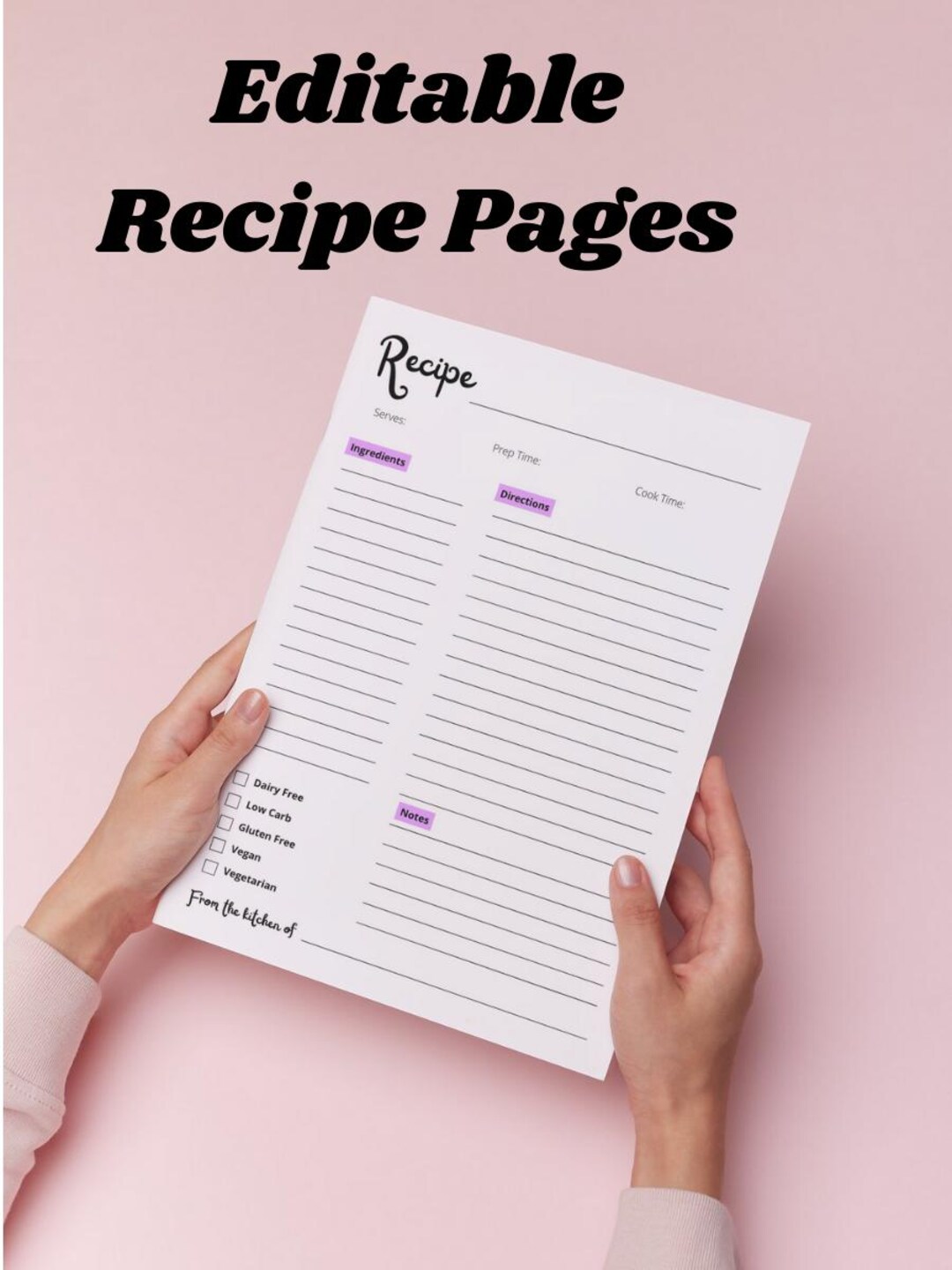 Editable Recipe Pages, Printable, Recipe Page Template, Customizable ...