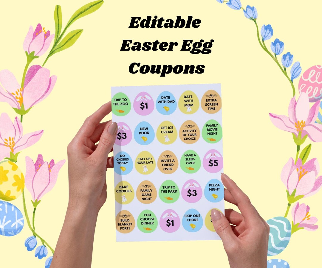 Editable Easter Egg Coupons, Printable Easter Coupons, DIY Easter ...