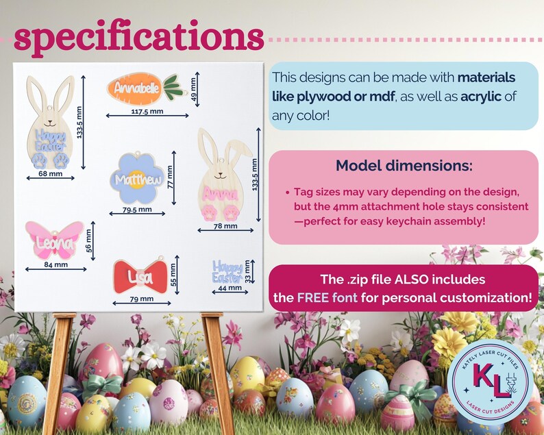 Easter Name Tag SVG, Laser Engraved Keychain File, Glowforge, Cricut ...