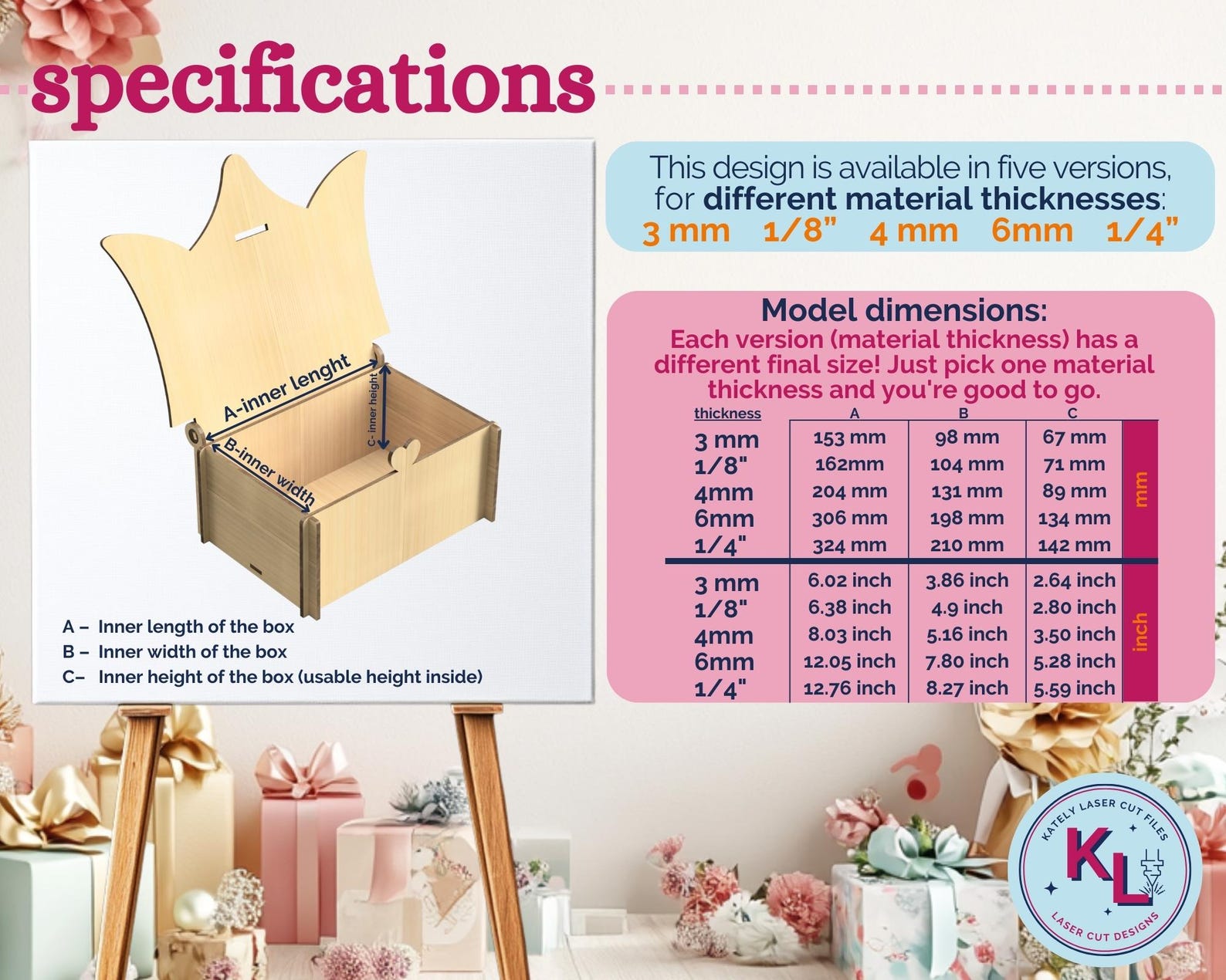 Mother's Day Laser Cut Gift Box SVG – Custom Wooden Box Plan With Flip ...