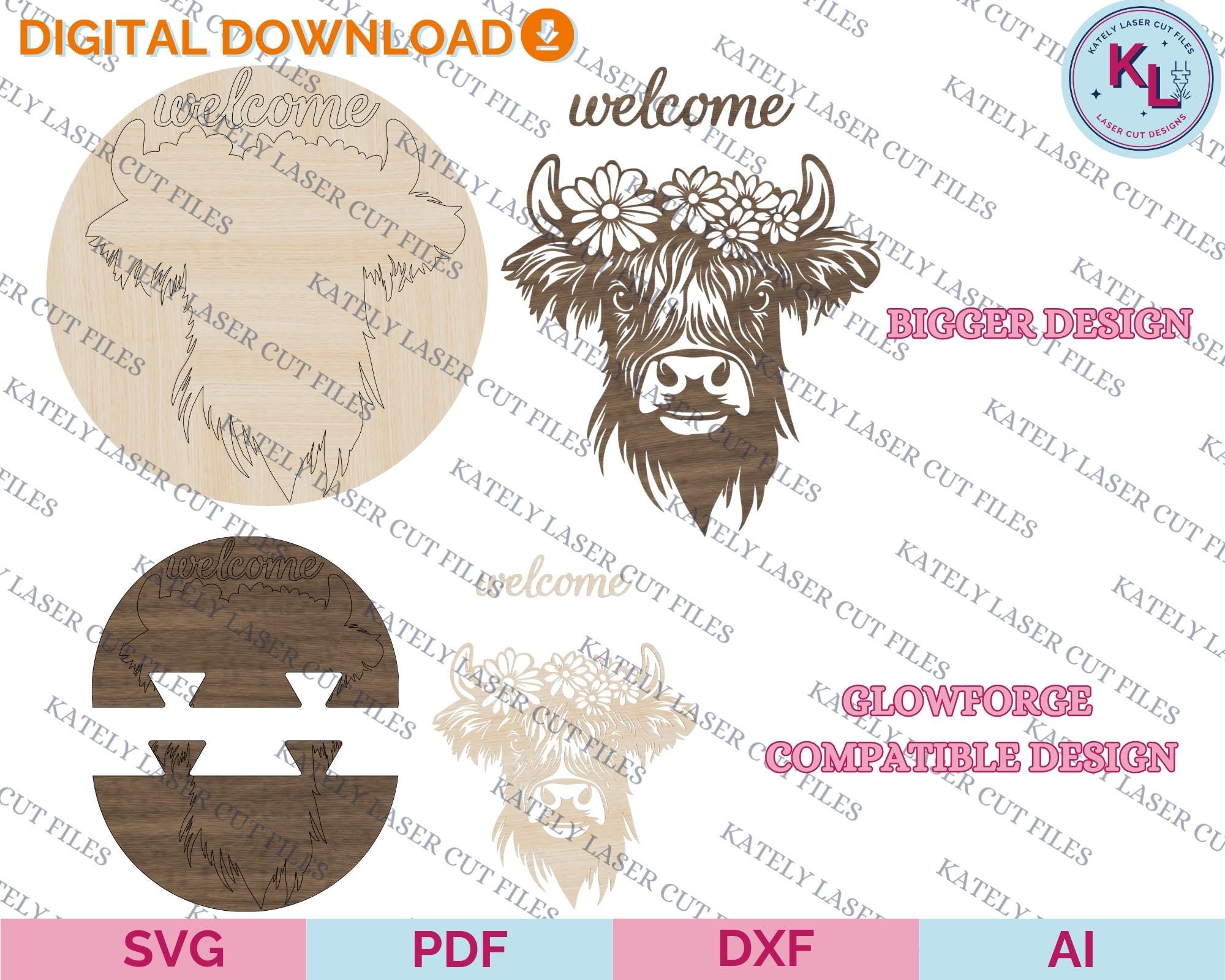 Highland Cow Door Hanger SVG – Laser Cut File, Highlander Cow Sign for ...