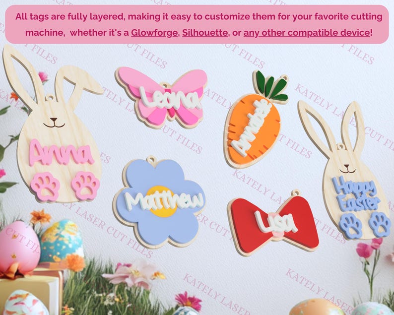 Easter Name Tag SVG, Laser Engraved Keychain File, Glowforge, Cricut ...