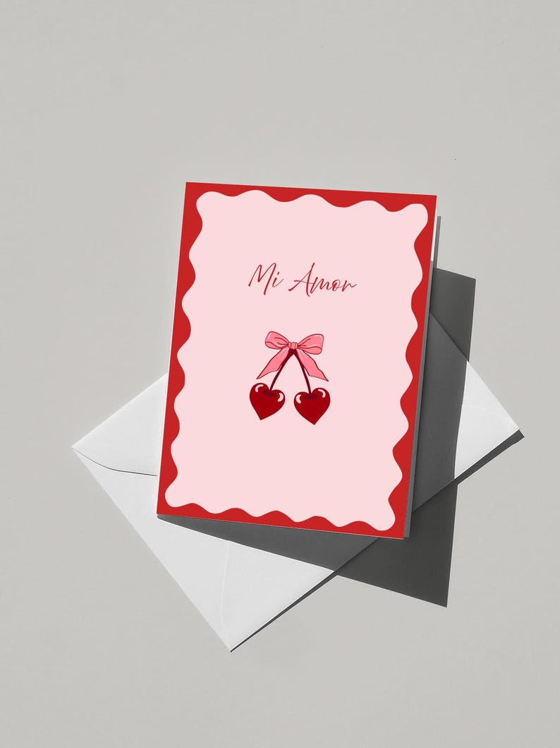 Mi Amor Card | Romantic Love Greeting Card | Red and Pink Valentine ...